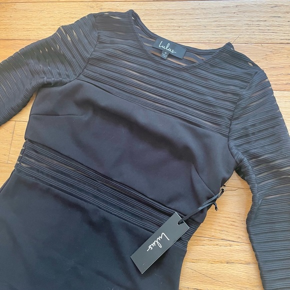 Lulus | Dresses | Nwt Lulus Perfect Mesh Black 34 Sleeve Panel Stripe ...